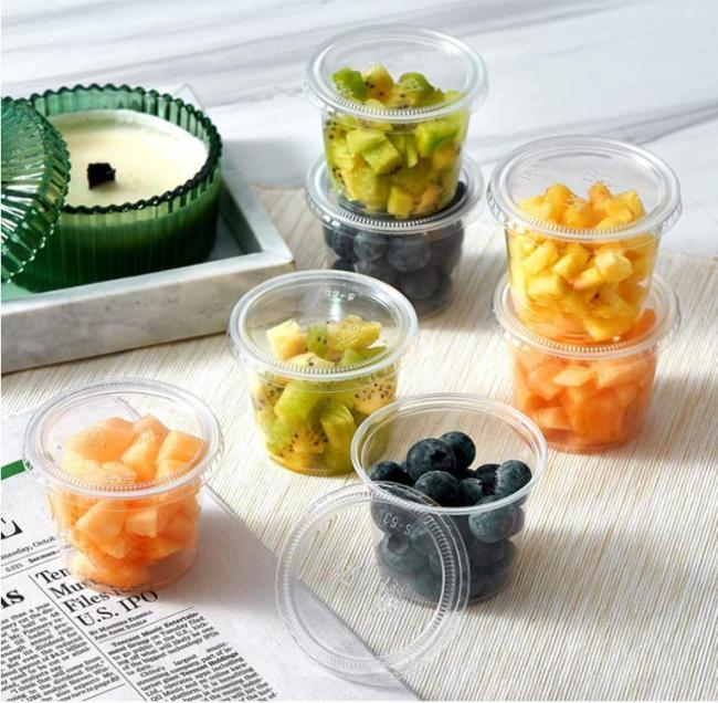 Leak-Resistant Sauce Cups with Lids Black/Clear Plastic Hot Sale Disposable Portion Cup