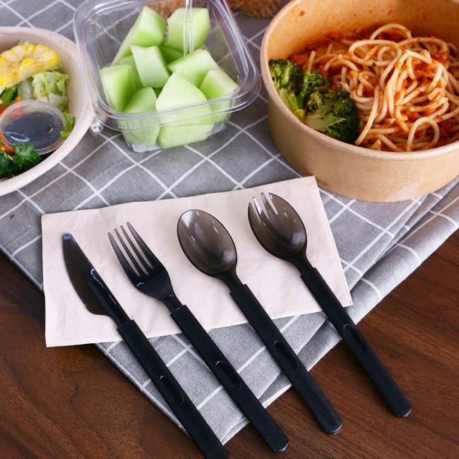 6 in 1 Individually Wrapped Disposable Plastic Heavy Duty Spoon Fork for Napkin Salt Pepper
