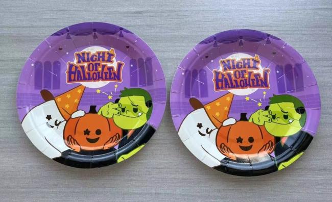 Disposable Plate Eco-Friendly Party Decoration 7inch Customizable Round Colourful Halloween Decorated Party Paper Plate
