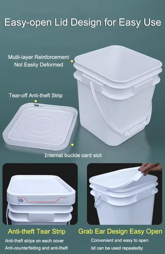 Wholesale Square White Bucket 1L-25L Square Plastic Buckets with Handle