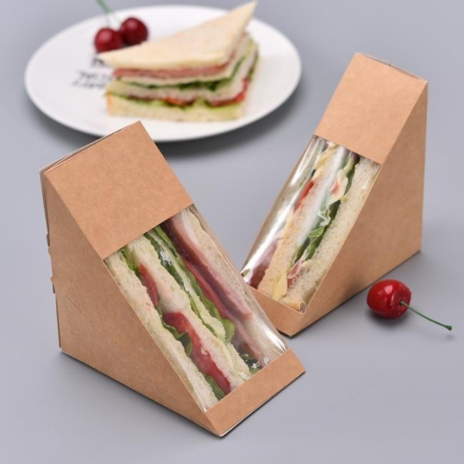 Triangle White Kraft Paper Sandwich Box Packaging Print Foldable Box White Cardboard Disposable