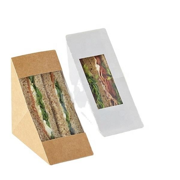 Custom Printing Disposable Paper Packaging Sandwich Box Kraft Paper Triangle Sandwich Packaging Boxes