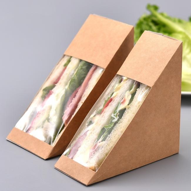 Custom Printing Disposable Paper Packaging Sandwich Box Kraft Paper Triangle Sandwich Packaging Boxes