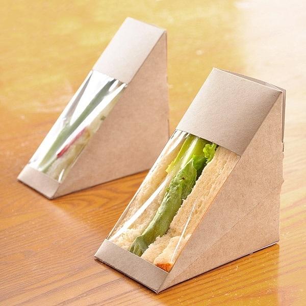 Custom Printing Disposable Paper Packaging Sandwich Box Kraft Paper Triangle Sandwich Packaging Boxes
