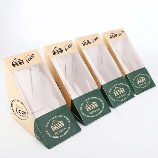 Custom Printing Disposable Paper Packaging Sandwich Box Kraft Paper Triangle Sandwich Packaging Boxes