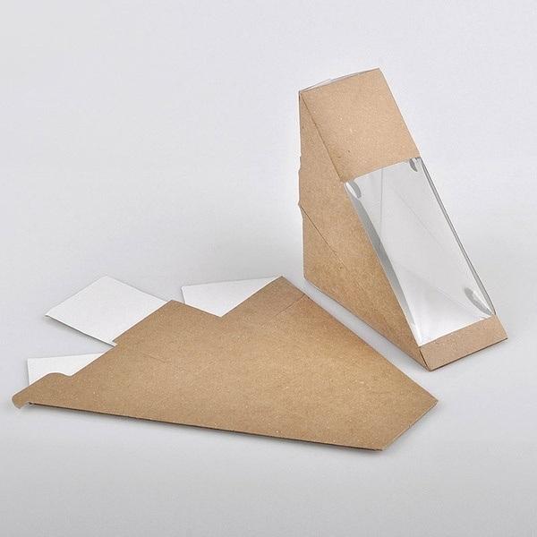 Triangular Disposable Transparent Window Breakfast Bread Dessert Packaging Sandwich Paper Box