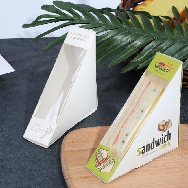 Triangular Disposable Transparent Window Breakfast Bread Dessert Packaging Sandwich Paper Box