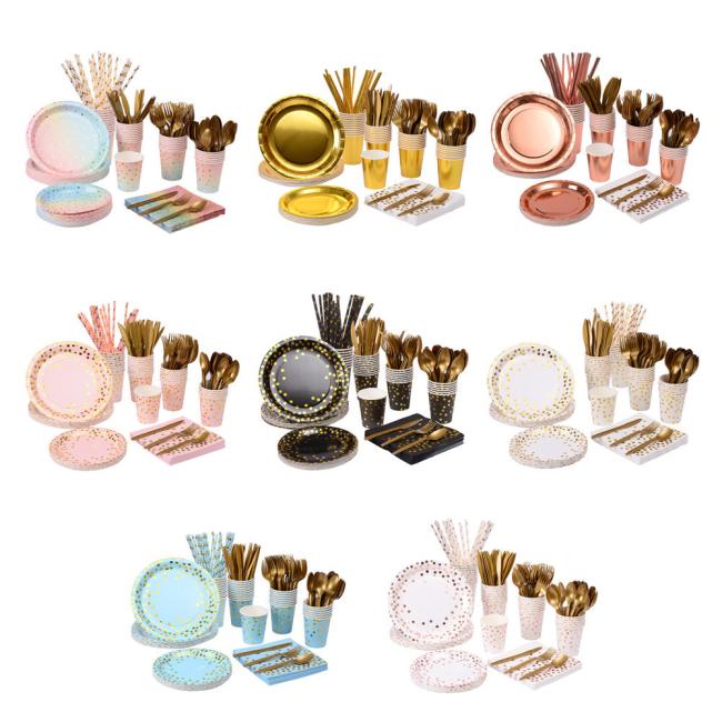 Fully Customized Disposable Paper Plates Set Party Plates Cups Napkins Sets Party Tableware Set Party Supplies Kits Plate