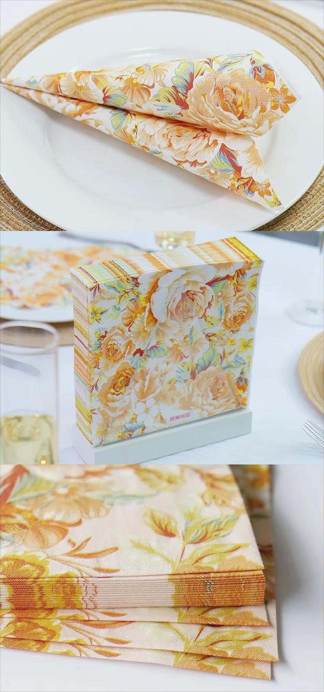 Custom Quality Floral Print Disposable Salmon Color Decoupage Paper Napkins Paper