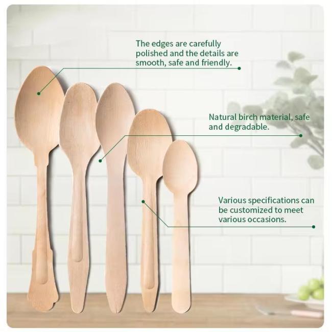 Eco-Friendly Tasting Disposable Spoon Wooden Spoon 110mm Natural Small Round Spoon for Ice Cream