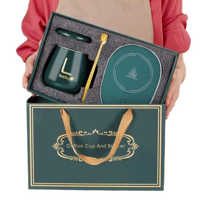 Ceramic Mug Warmer Coaster Automatic Heating Coasters Gift Box
