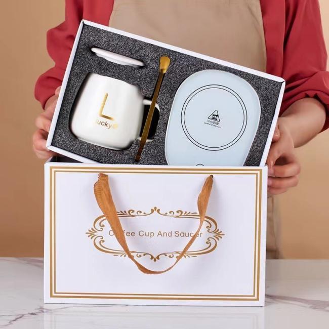 Ceramic Mug Warmer Coaster Automatic Heating Coasters Gift Box