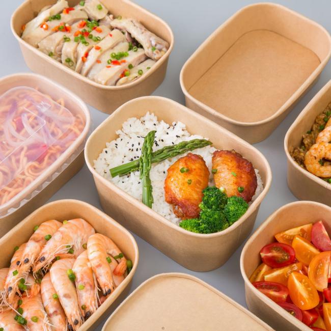 Disposable Food Grade Lunch Box Burger French Fries Various Takeaway Salad Bowl Kraft Paper Box with Paper Lid
