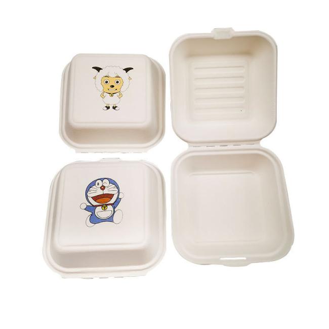 Hamburg Lunch Box, Biodegradable Hand Drawn Cake Roll, Sugarcane Bagasse Burger Box