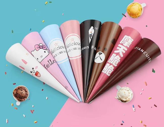 Customize Ice Cream Paper Cup Sleeve Colourful Packaging Aluminized Paper Ice Cream Cone Paper
