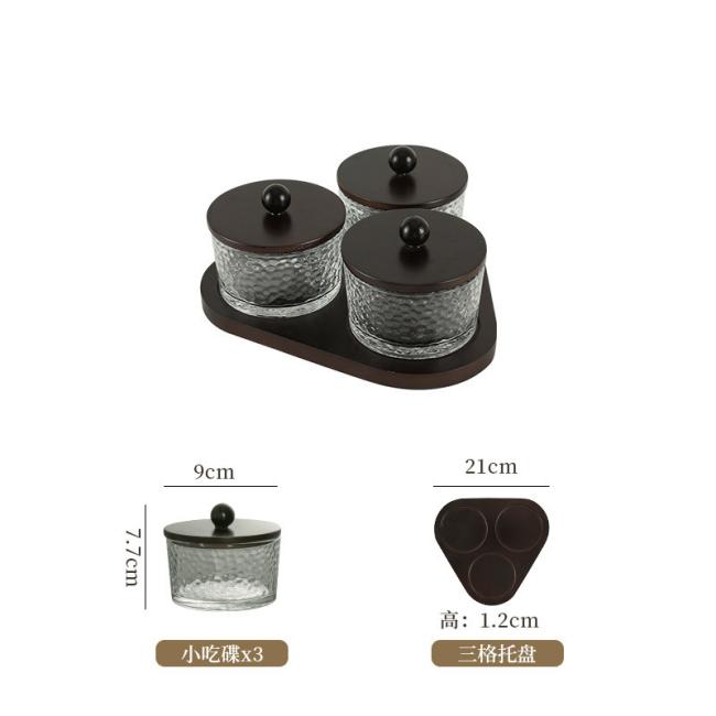 Creative Glass Fruit Plate 4 Jars Glass Snack Container with Wooden Plate and Lid Set