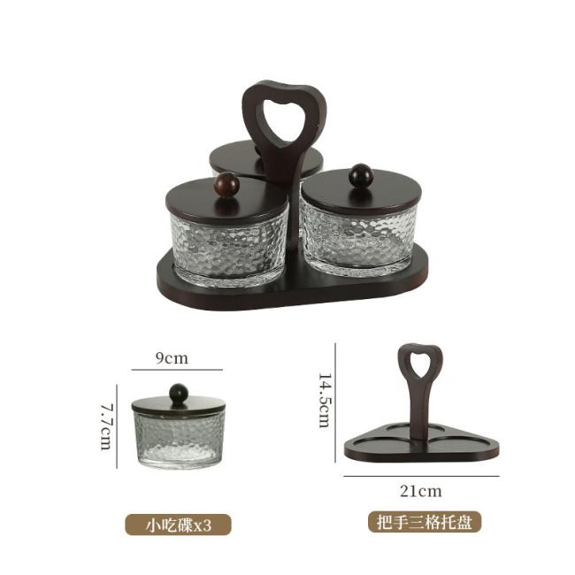 Creative Glass Fruit Plate 4 Jars Glass Snack Container with Wooden Plate and Lid Set