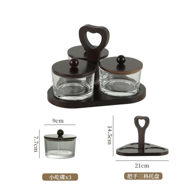 Creative Glass Fruit Plate 4 Jars Glass Snack Container with Wooden Plate and Lid Set