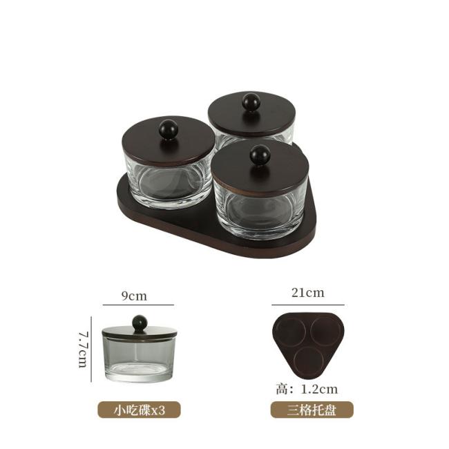Creative Glass Fruit Plate 4 Jars Glass Snack Container with Wooden Plate and Lid Set