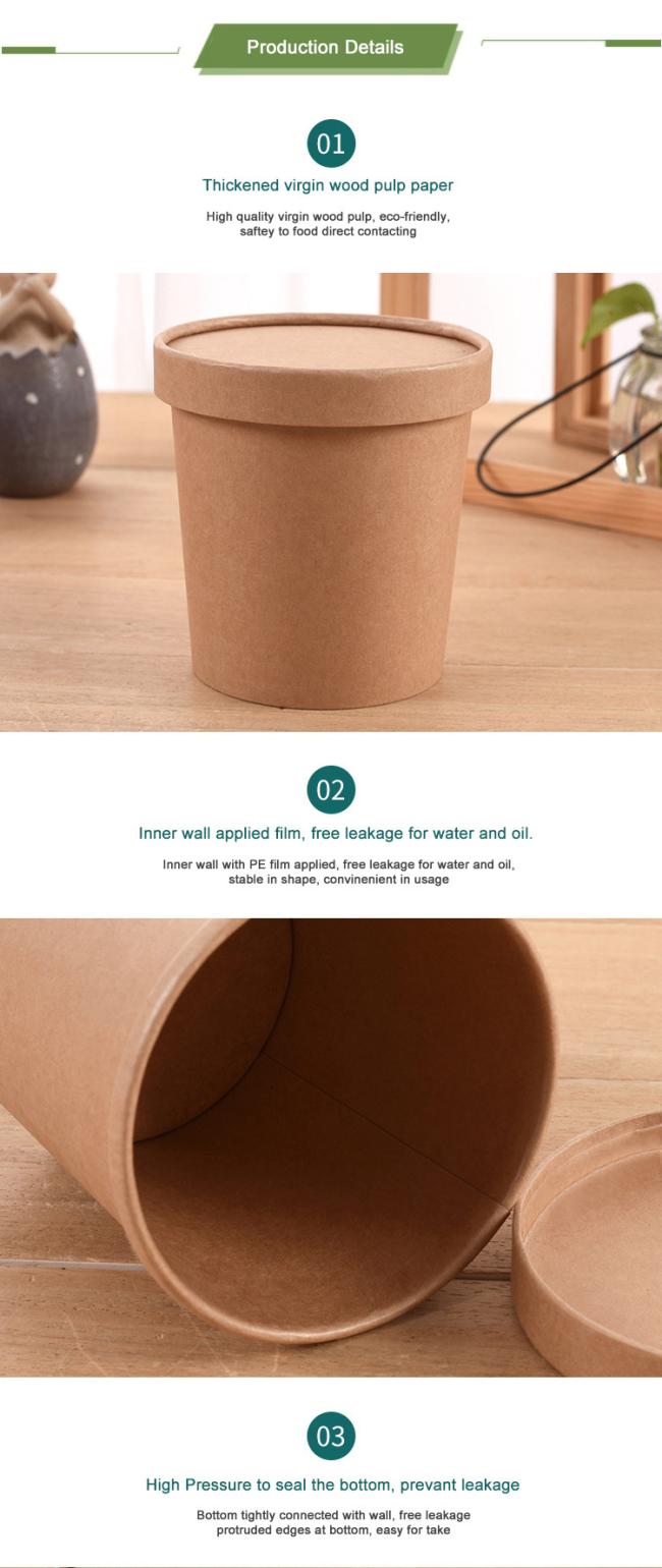 Biodegradable Salad Bowl Coated with Lid Eco Friendly Disposable Kraft Paper Bowl