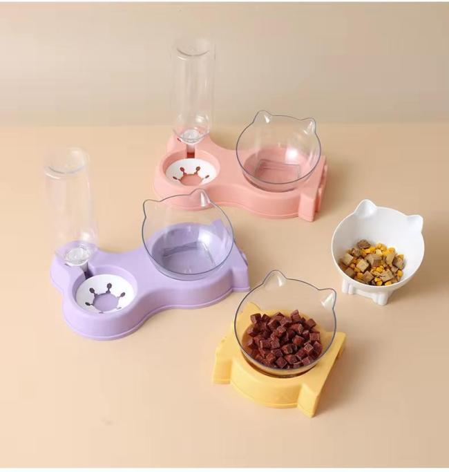 Cheap Plastic Dog Bowl Bottle Pet Feeding Bowl Automatic Drinking Feeder Cats Double Bowls