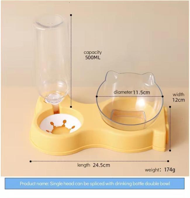 Pet Cat Feeding Double Bowl Protect Cervical Spine Non-Slip Easy-Cleaning Cat Ears Shape Dog Water Bottle