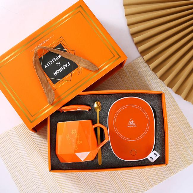 Wholesale 55 Degree Coffee Ceramic Mug with Heating Pad Constant Warm Thermostatic Cup Fof Set Ceramic Mug Festival Gift Box