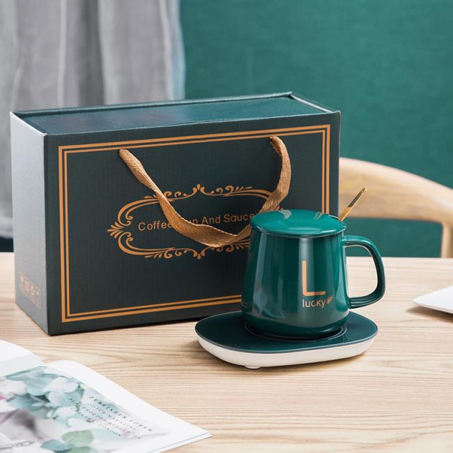 Custom Logo Smart Ceramic Milk Coffee Thermostatic USB Heated Mug Insulation Heating Cup Mug with Mug Warmer