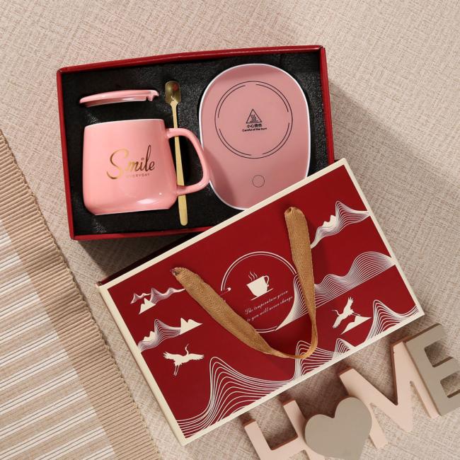Custom Logo Smart Ceramic Milk Coffee Thermostatic USB Heated Mug Insulation Heating Cup Mug with Mug Warmer