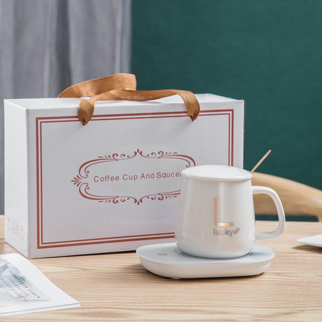 Custom Logo Smart Ceramic Milk Coffee Thermostatic USB Heated Mug Insulation Heating Cup Mug with Mug Warmer