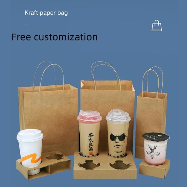 Coffee Drikraft Paper Bag, Takeaway Food, Roasted Coffee Packaging Bag, Cartoon Simple Thickened Gift Bag, Clothing Store Handbagnk Takeaway Tote Bag