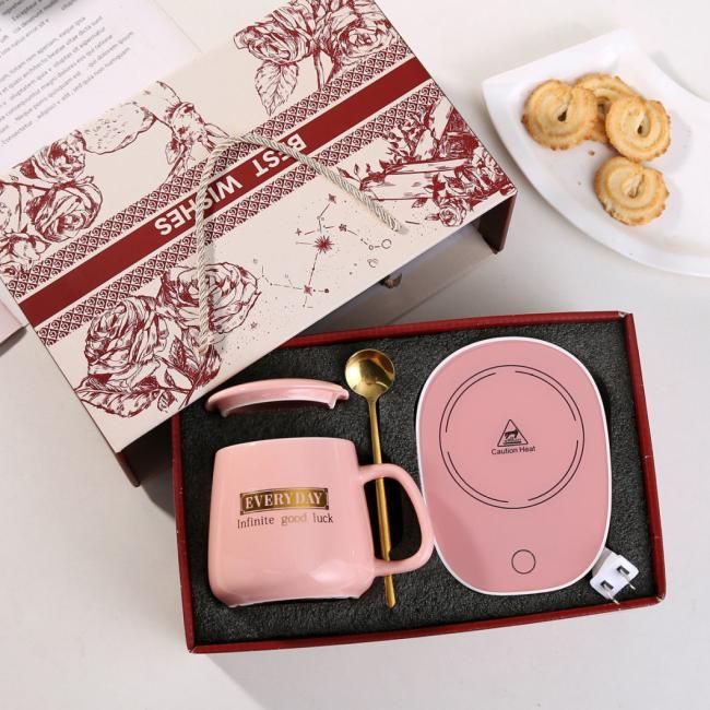 OEM USB Portable Electric Ceramic Constant Temperature Vacuum Flask Mug 55 Degree Thermostat Cup Warm Cup with Heating Coaster