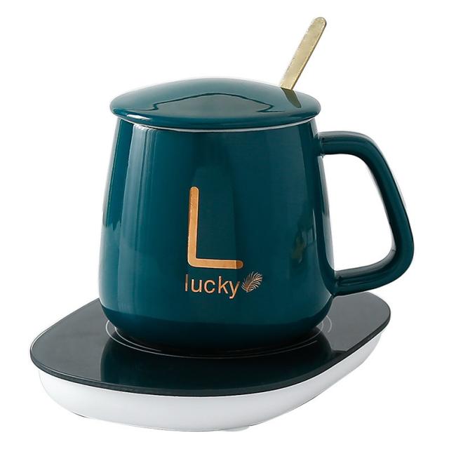 OEM USB Portable Electric Ceramic Constant Temperature Vacuum Flask Mug 55 Degree Thermostat Cup Warm Cup with Heating Coaster