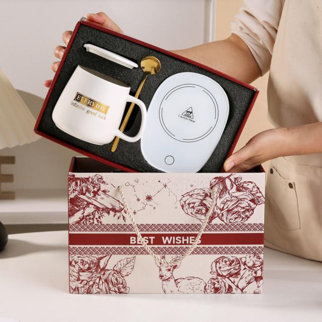 Business Office Home Gift Set Smart Mug Electric Heating Cup USB Heating Coaster Thermostatic Ceramic Coffee Mug Warmer Cup