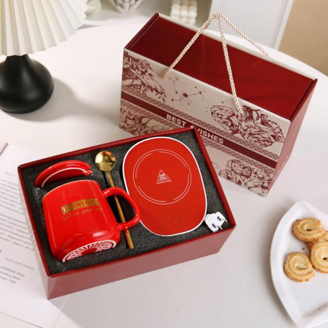 Business Office Home Gift Set Smart Mug Electric Heating Cup USB Heating Coaster Thermostatic Ceramic Coffee Mug Warmer Cup