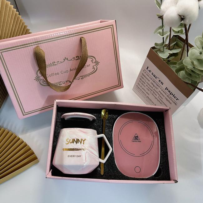Business Office Home Gift Set Smart Mug Electric Heating Cup USB Heating Coaster Thermostatic Ceramic Coffee Mug Warmer Cup