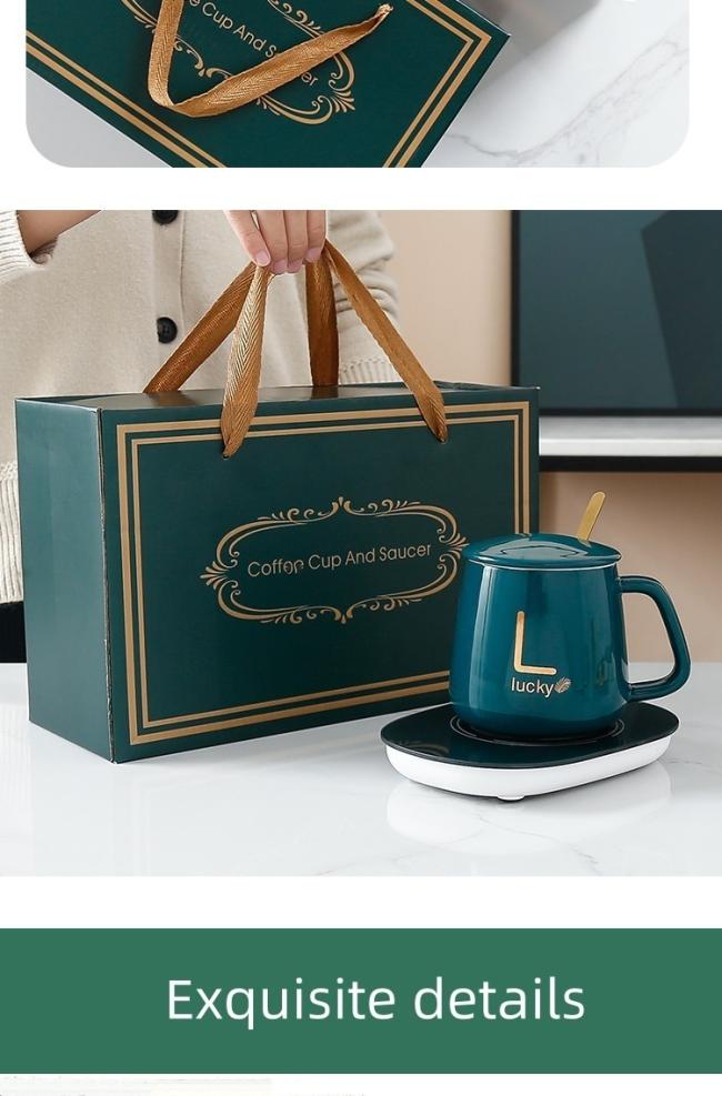 Business Office Home Gift Set Smart Mug Electric Heating Cup USB Heating Coaster Thermostatic Ceramic Coffee Mug Warmer Cup