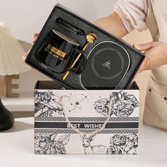 Customizable Logo Heating Pad 55 Degree Porcelain Coffee Tea Cups Ceramics USB Charging Thermostatic Cup