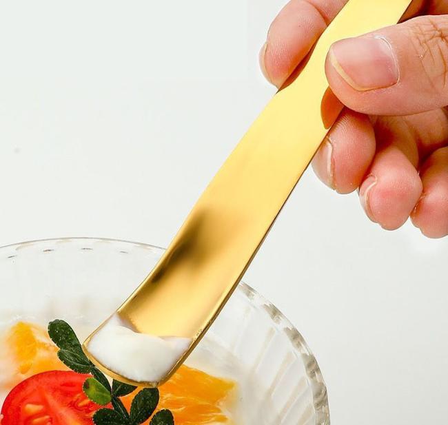Dessert Square Spoon High Quality Metal 304 Stainless Steel Ice Cream Scoop Slender Spoon Light Luxury Coffee Tea Spoon