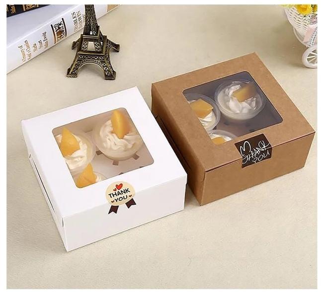 Paper Cupcake Box with Display Window and Plugin Customizable Size Bread Cake Box