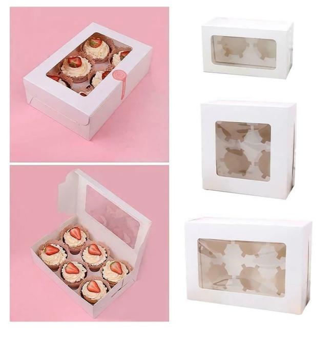 Paper Cupcake Box with Display Window and Plugin Customizable Size Bread Cake Box