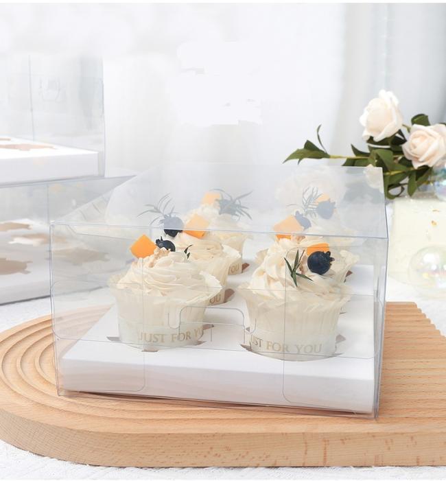 High Quality Regular Supply 2 Holders Transparent Cupcake Box Kraft Paper Cupcake Boxes/ Take Away Container with Lining