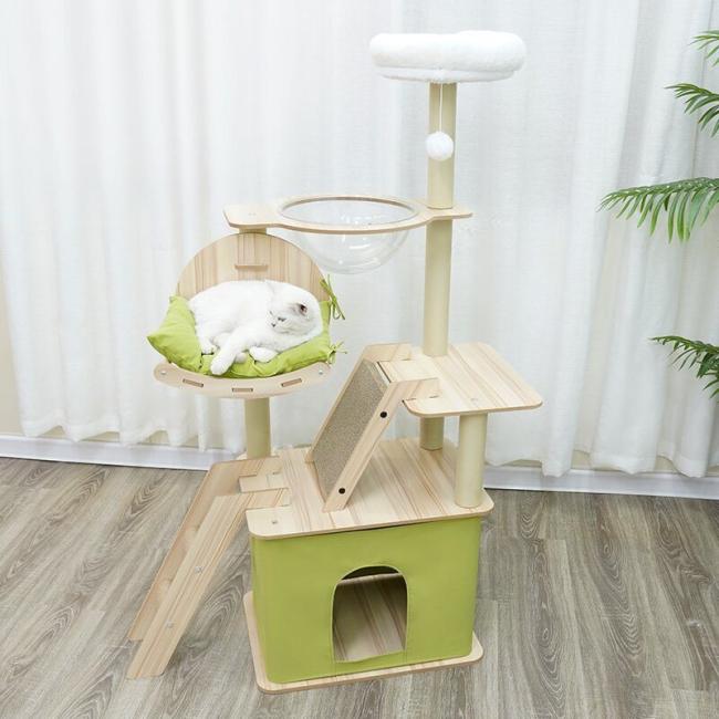Modern Pet Scratcher New Design Large Green Cat Tree MDF Morocco Big Wooden Cat Tree