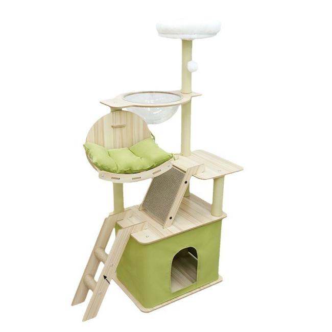 Modern Pet Scratcher New Design Large Green Cat Tree MDF Morocco Big Wooden Cat Tree