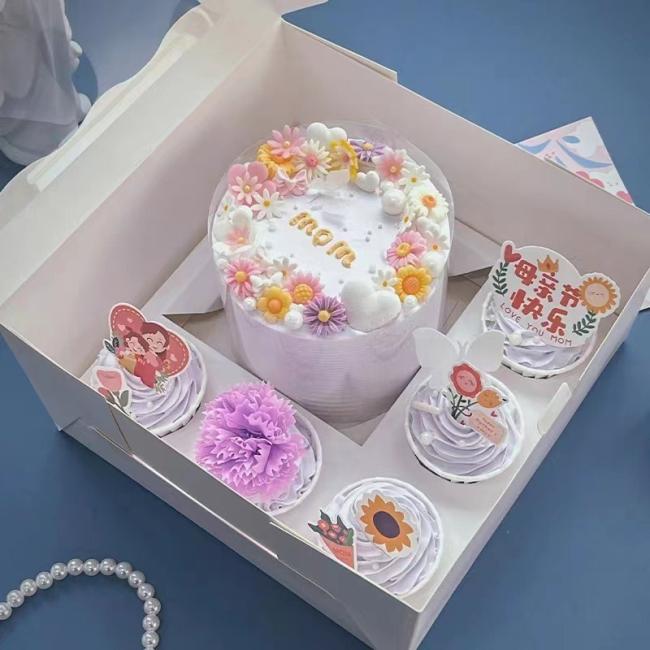Customized Cake Box, Regular Cupcake with Transparent Pet Cover, White Paper Cake Box