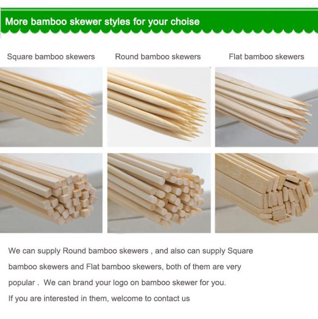 Custom Logo Flat BBQ Disposable Barbecue Bamboo Skewer Kebab Sticks