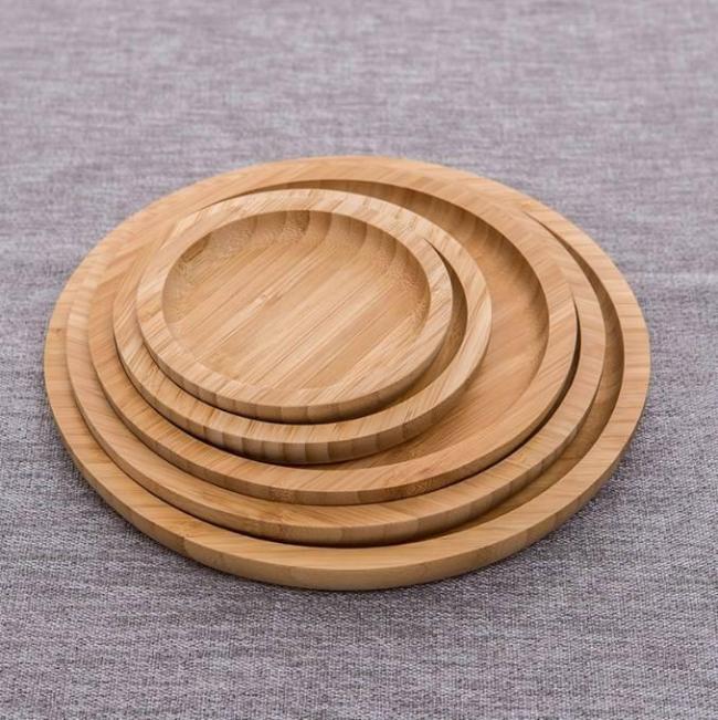 Eco Friendly Handicraft Natural Custom Logo Kitchen Serving Dessert Breakfast Reusable Round Bamboo Tray
