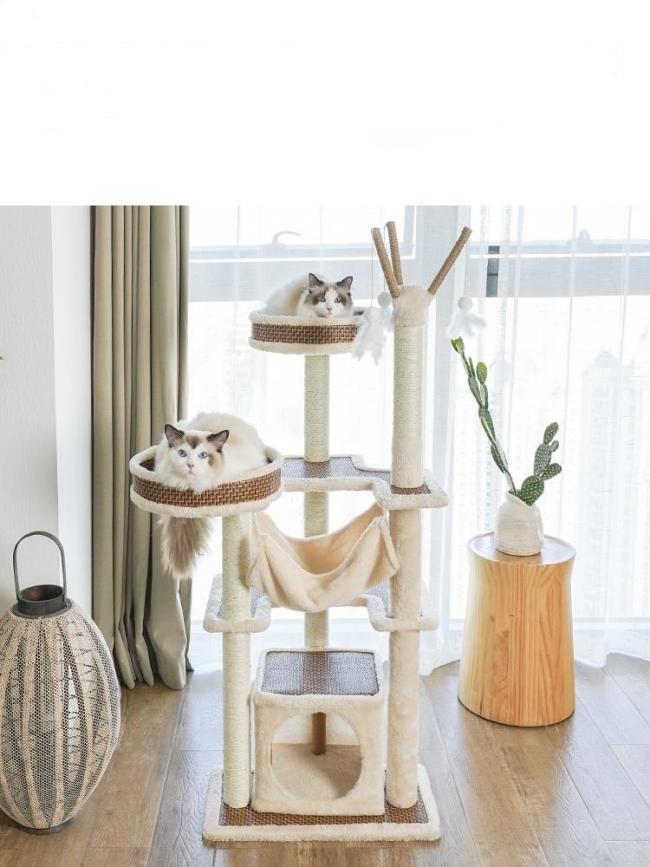 Solid Wood Sisal Tree House Grinding Claw Cat Tree