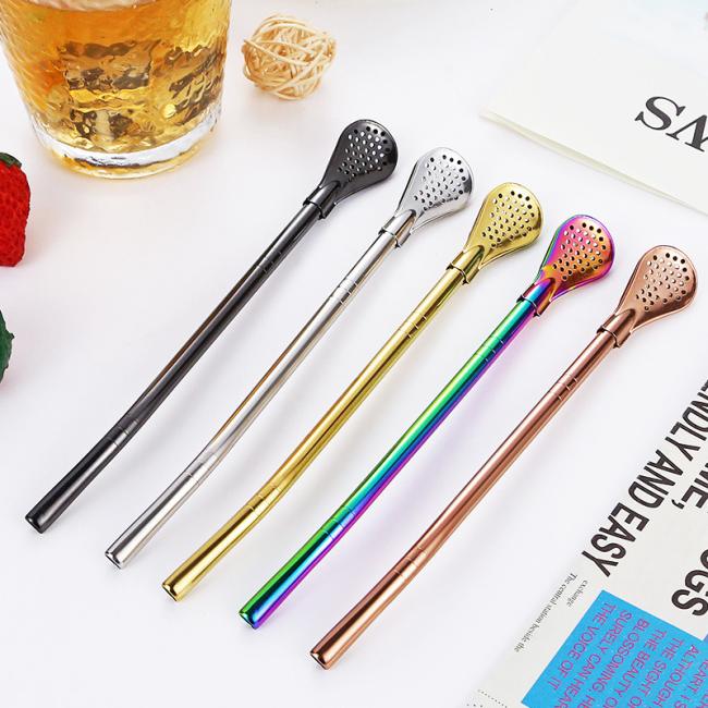 Detachable Straw 304 Stainless Steel Straw Spoon Mate Tea Filter Straws