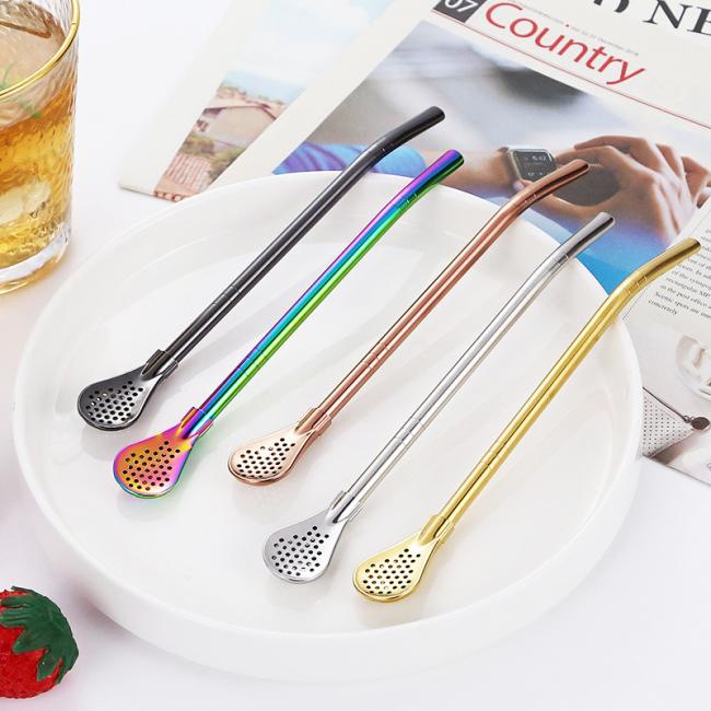 Detachable Straw 304 Stainless Steel Straw Spoon Mate Tea Filter Straws